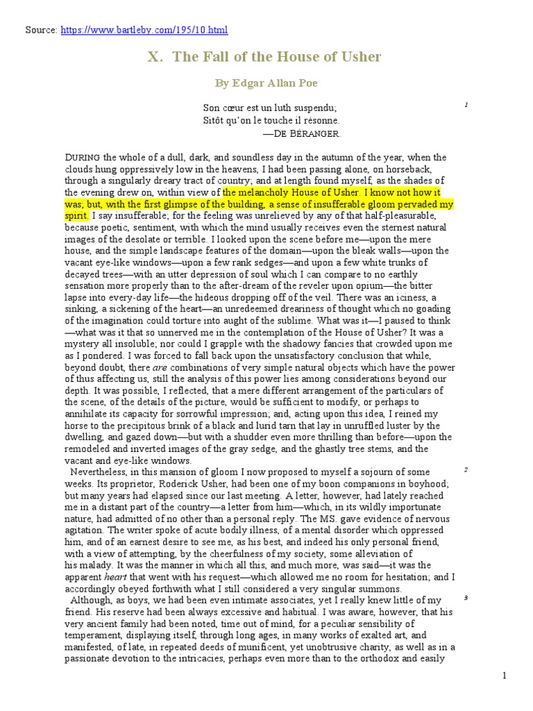 E.A. Poe The Fall of The House of Usher - Text | PDF | Nature