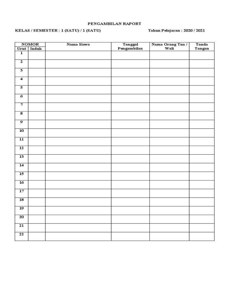 Absensi Pengambilan Raport | PDF