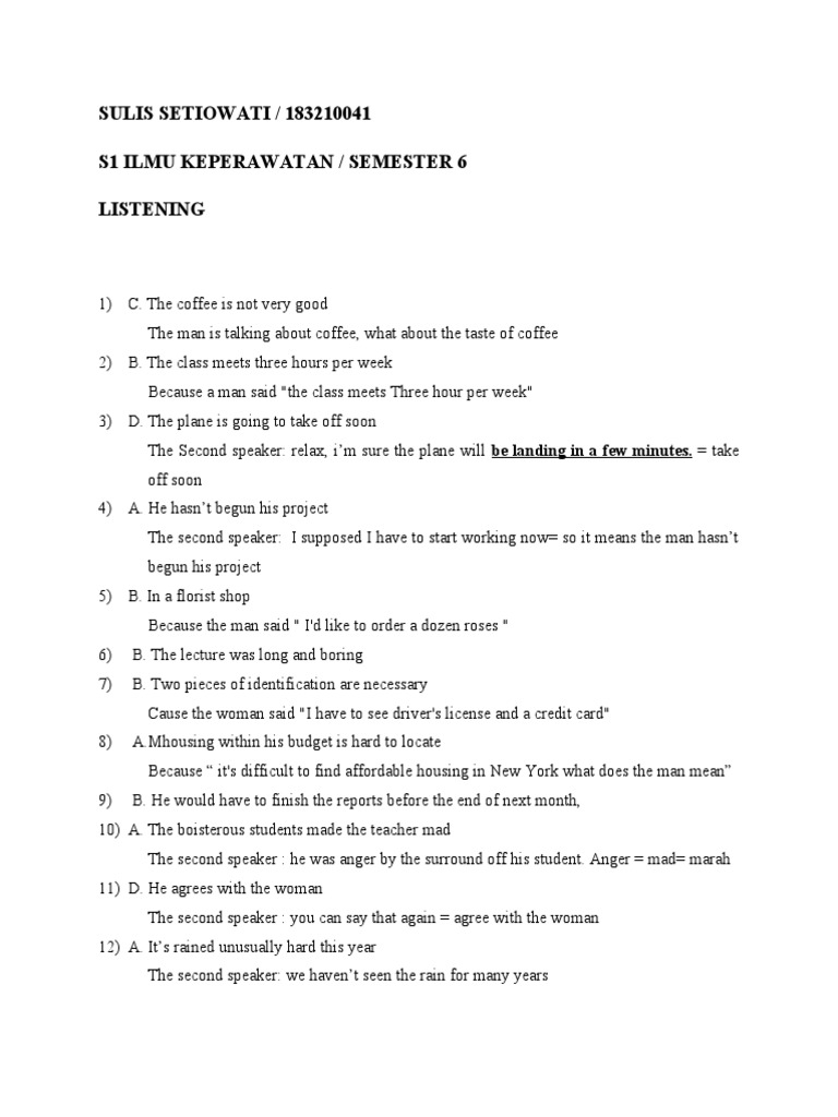 SULIS SETIOWATI-183210041 - Bhs Inggris Listening | PDF