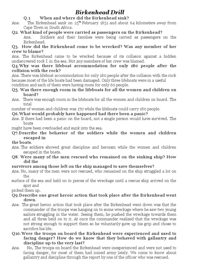 Birkenhead Drill Qa | PDF | Maritime Disasters | Water Transport