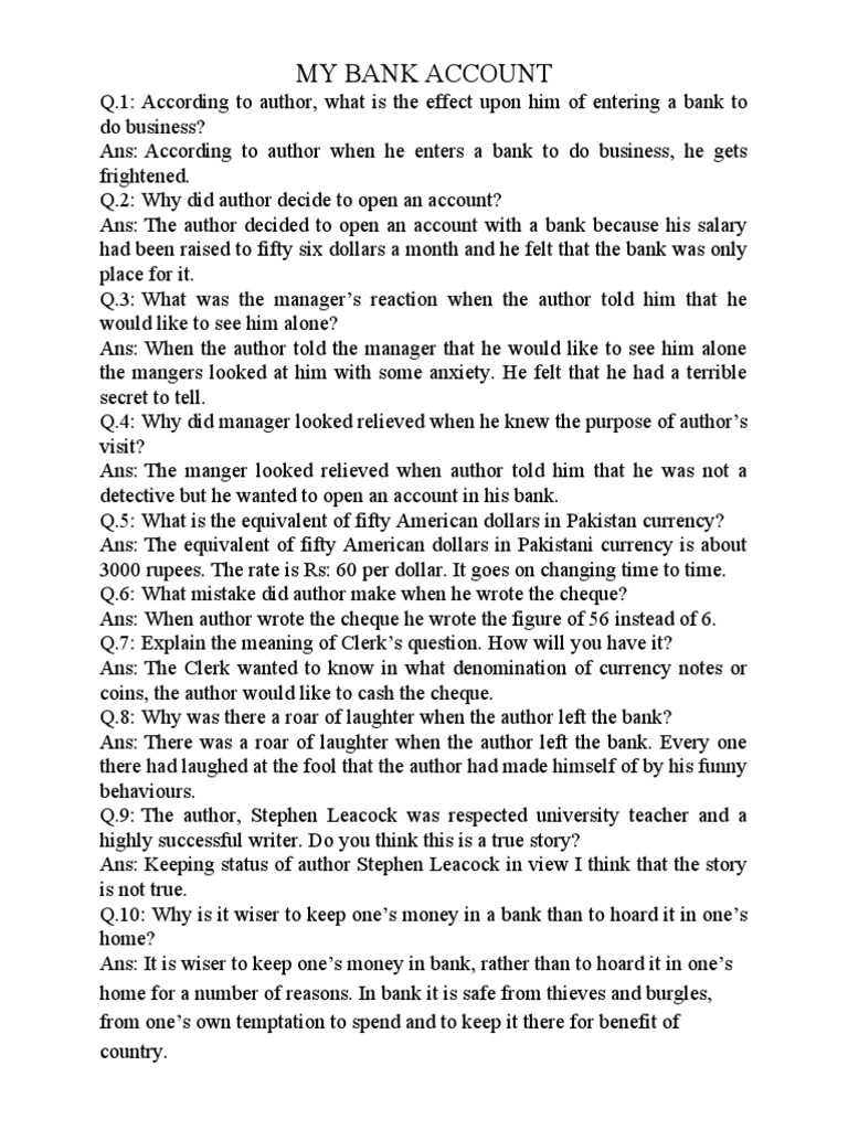 My Baank Account Question and Answers | PDF | Career & Growth | Self ...