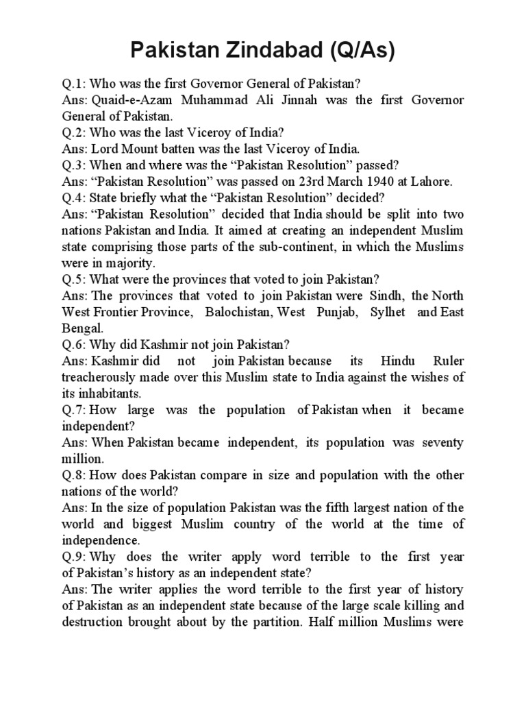 Pakistan Zindabad Questions | PDF | Politics