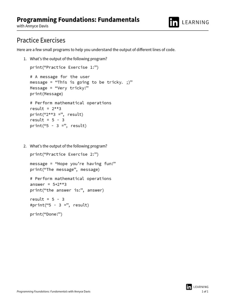 Practice Exercises New | PDF | Computers