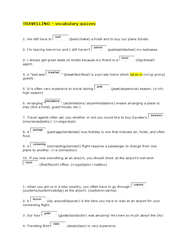 TRAVELLING Vocabulary Quizzes - Learn Travel Terms"TITLE"Travel ...