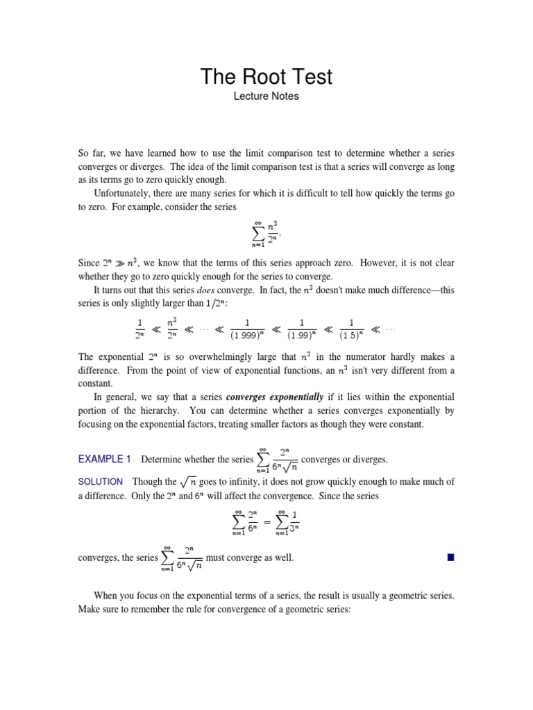 The Root Test: Lecture Notes | PDF | Exponentiation | Exponential Function