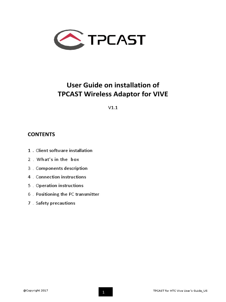 User Guide On Installation of TPCAST Wireless Adaptor For VIVE | PDF ...