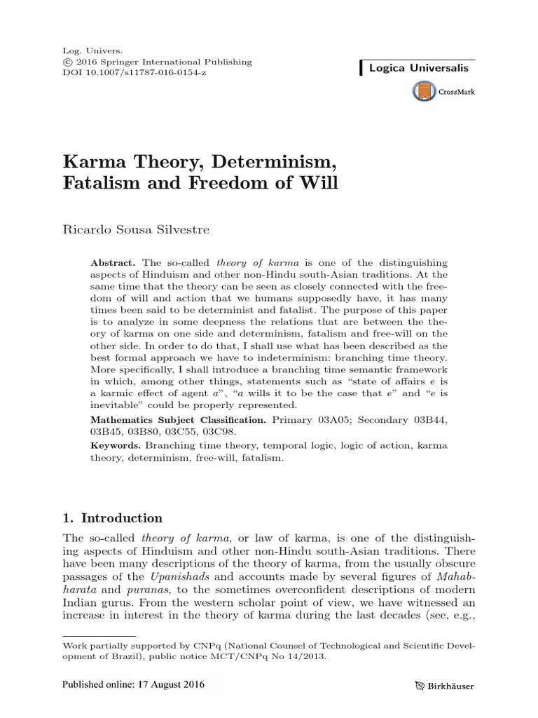 Silvestre - Karma Theory, Determinism, Fatalism and Freedom of Will ...