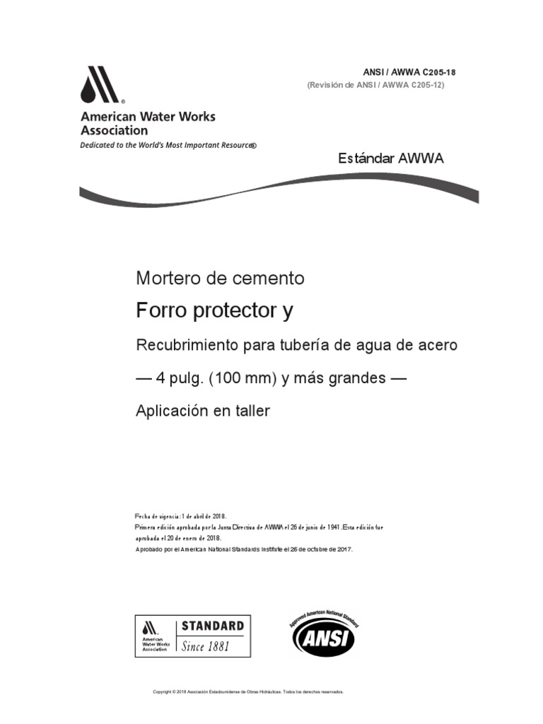 ANSI AWWA C205-18 Español | PDF | Hormigón | Cemento