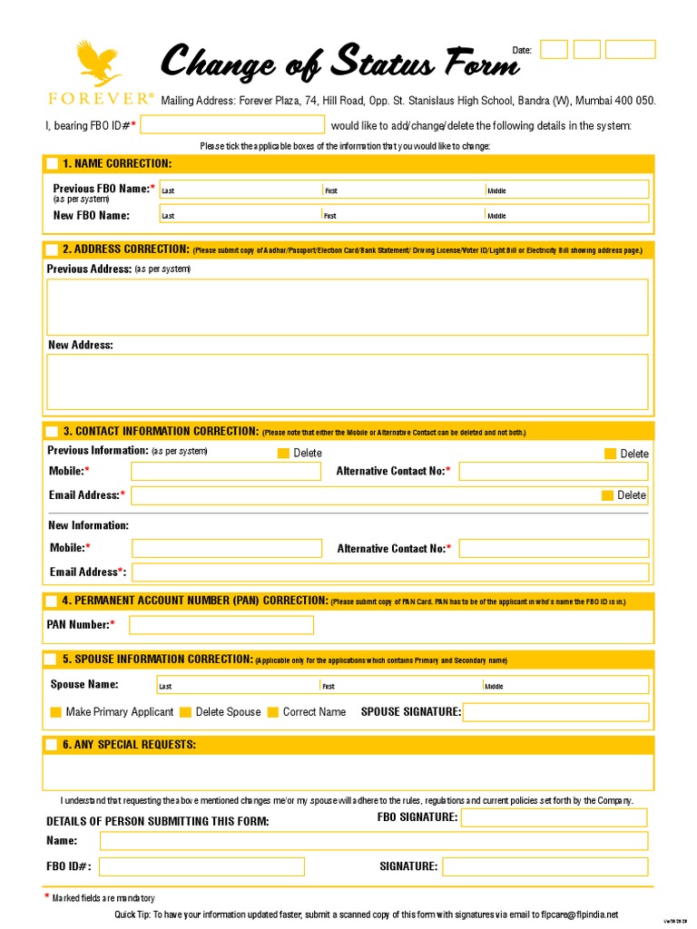 Change of Status Form | PDF | Government And Personhood | Business