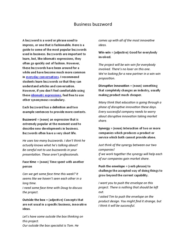 Business Buzzword: Everyday Conversations | PDF | Adjective | Noun