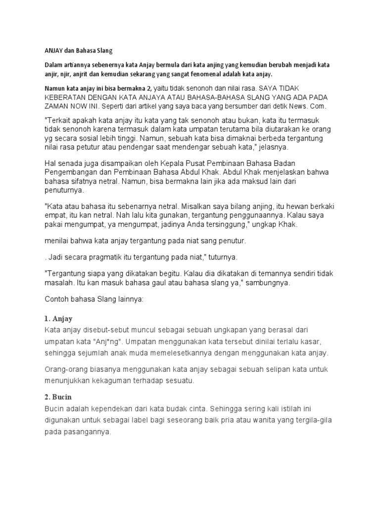 ANJAY Dan Bahasa Slang DVL | PDF
