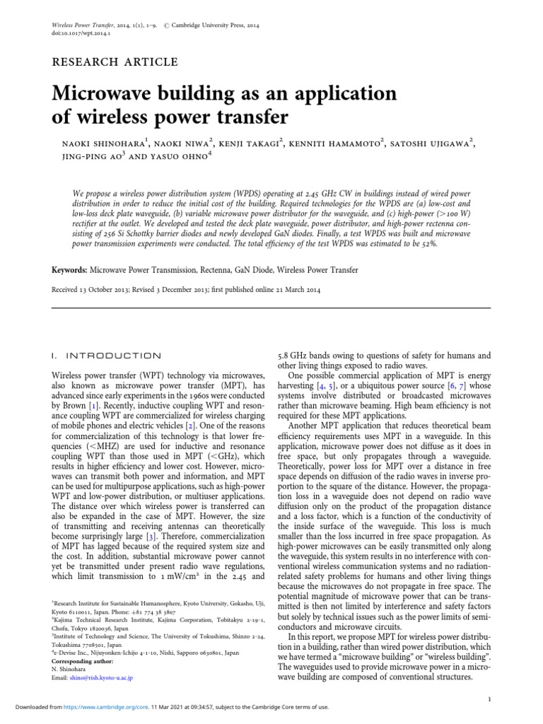 Microwave Building As An Application of Wireless Power Transfer | PDF ...