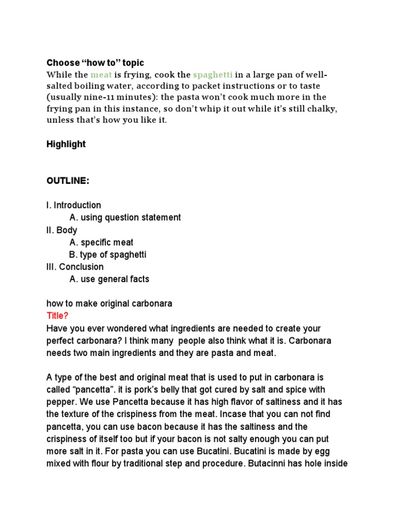 Informative Process Essay | PDF | Pasta | Bacon