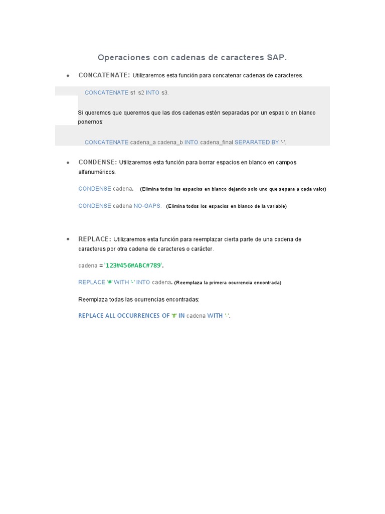 04.1 Operaciones Con Cadenas de Caracteres SAP | Descargar gratis PDF ...