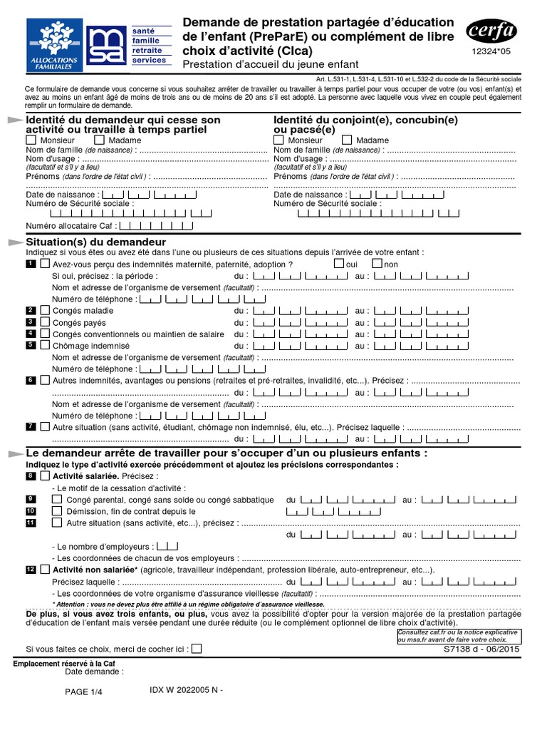 PreParE - Clca - Cerfa 12324 | Download Free PDF | Congé maladie ...