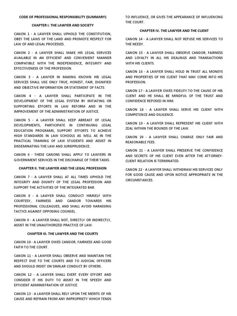 Code of Professional Responsibility | PDF | Lawyer | Canon Law
