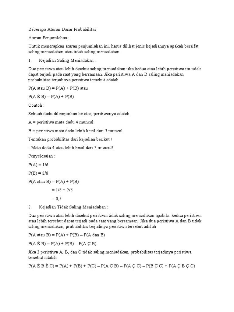 Aturan Dasar Probabilitas dan Contoh | PDF