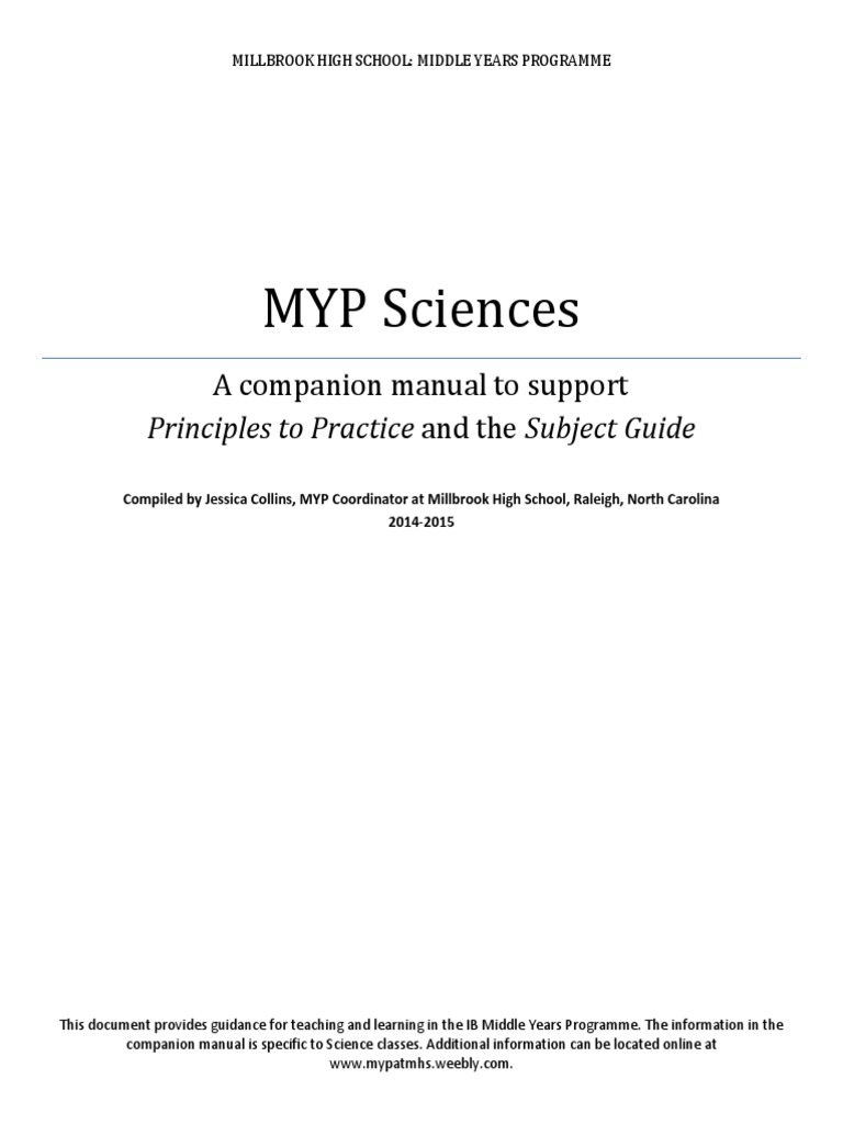 Myp Sciences A Companion Manual To Support Pdf Educational