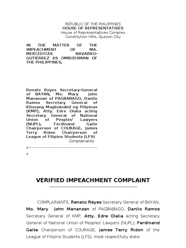 Impeachment Complaint vs. Ombudsman Merceditas Gutierrez | PDF ...
