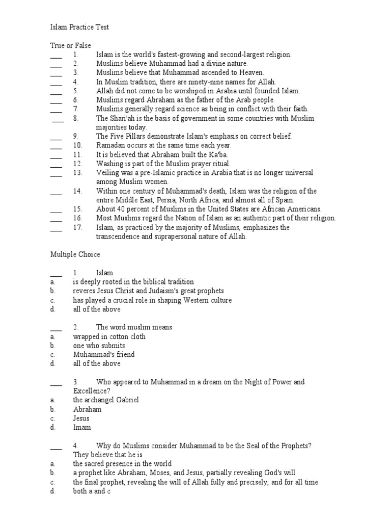 Islam Practice Test | PDF | Mosque | Muhammad