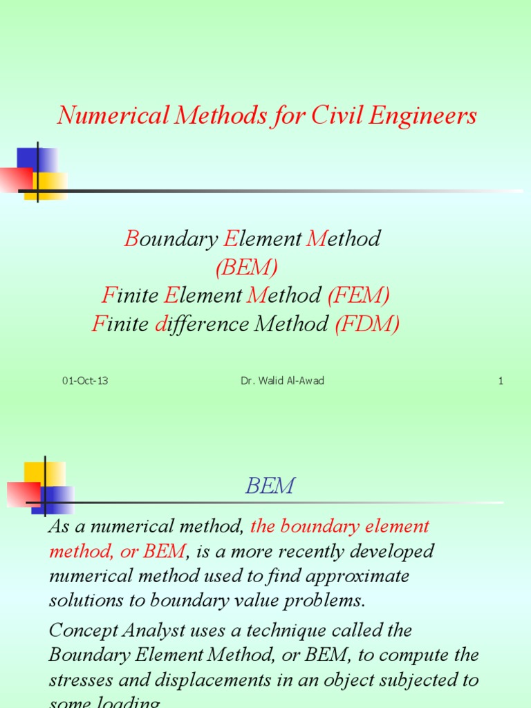Numerical Methods For Civil Engineers: B E M (BEM) F E M (FEM) F D (FDM ...