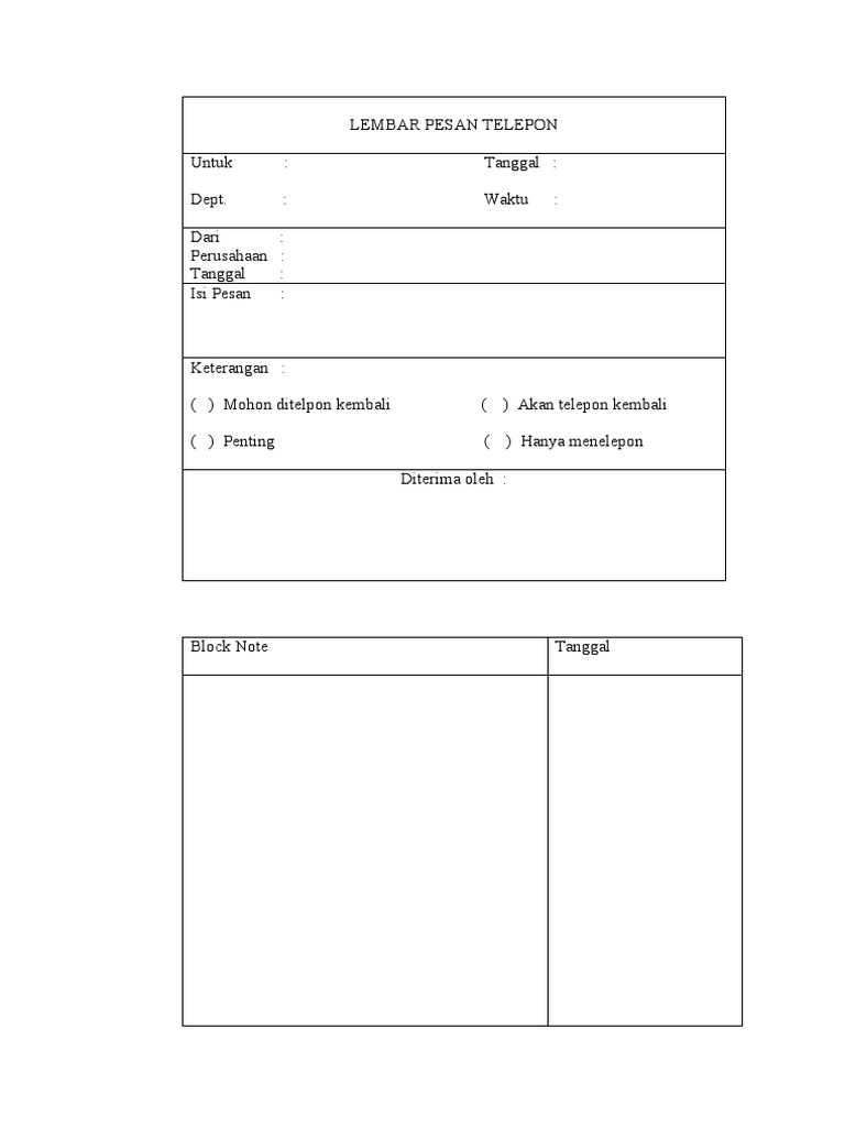 Lembar Pesan Telepon | PDF