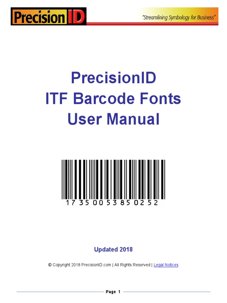 Precisionid Itf Barcode Fonts User Manual: Updated 2018 | PDF | Microsoft Excel | Barcode