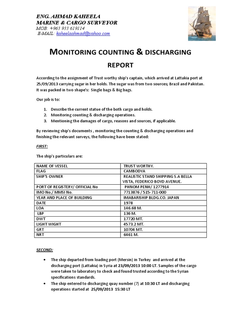 Sugar Cargo Discharge Report | PDF | Shipping | Watercraft