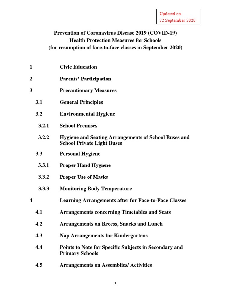 Guidelines To Schools On Resumption of Face To Face Classes (E) | PDF ...