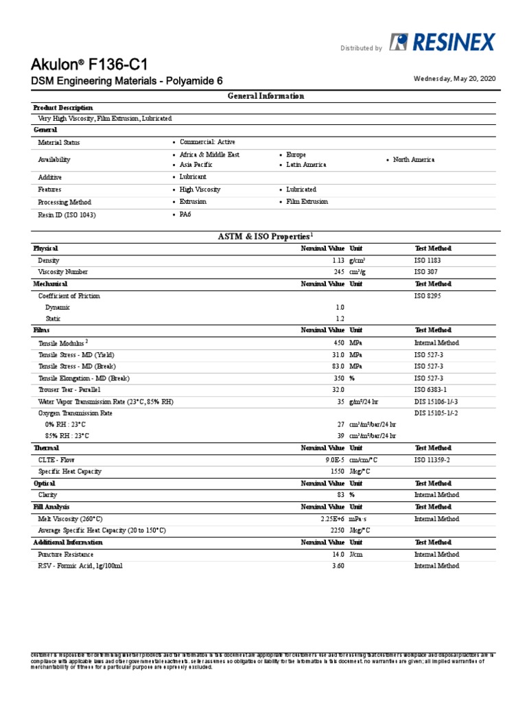 Akulon F136-C1: DSM Engineering Materials - Polyamide 6 | PDF ...