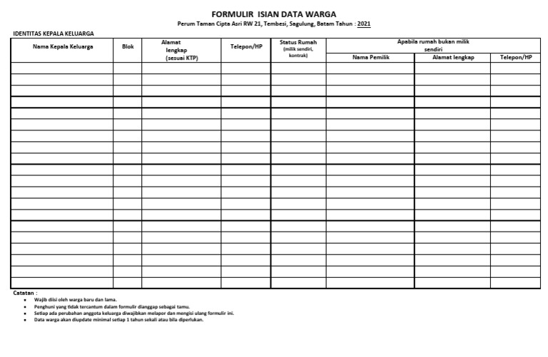 Formulir Isian Data Warga | PDF