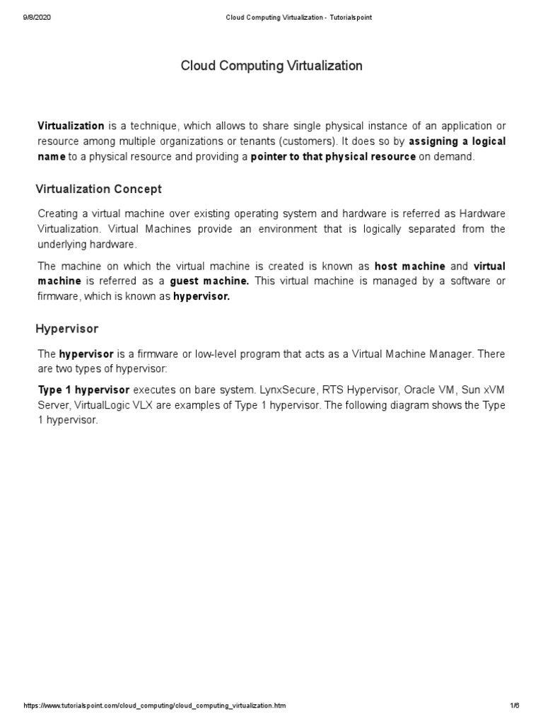 Cloud Computing Virtualization - Tutorialspoint | PDF | Virtualization | Virtual Machine