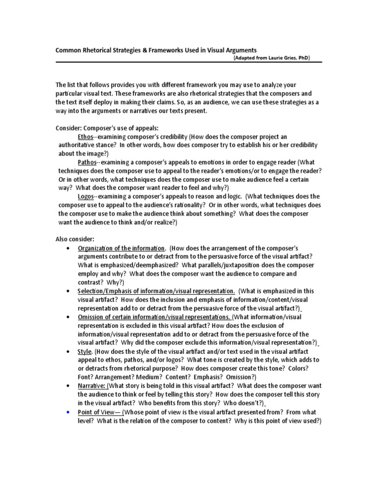 Common Rhetorical Strategies & Frameworks Used in Visual Arguments ...
