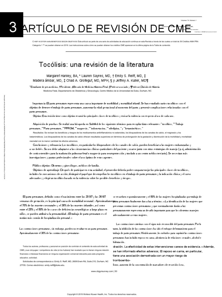 7 - Tocólisis Una Revisión de La Literatura. | PDF | Parto prematuro ...