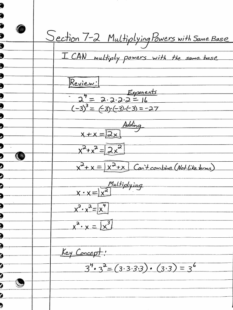Section 7-2 NOTES Multiplying Powers With Same Base | PDF