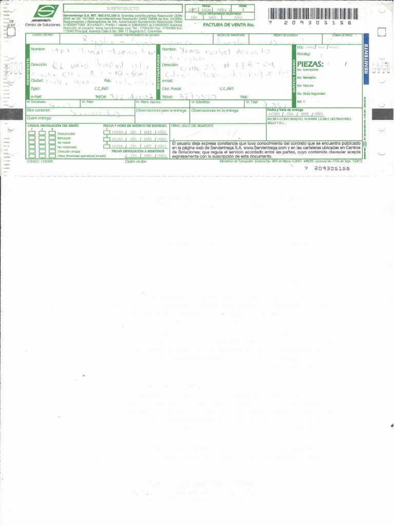 Recibo de Envio de Servientrega | PDF
