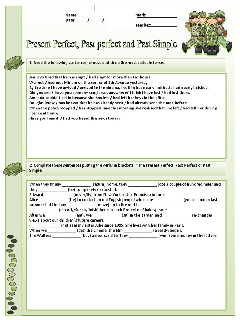 Present Perfect Past Perfect Past Simple | PDF | Perfect (Grammar) | Syntax