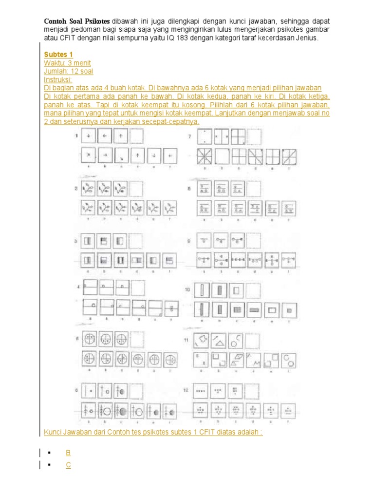 Contoh Soal Psikotes CFIT | PDF