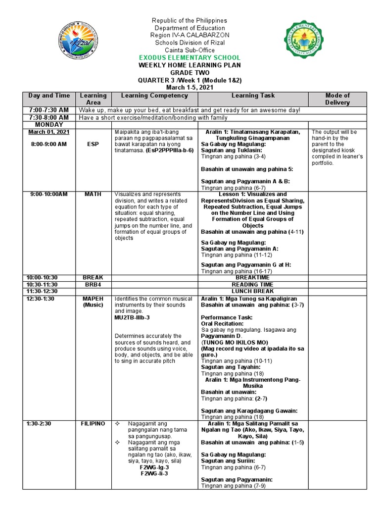Q3 WEEK 1 and 2 (MARCH 1-12. 2021) Grade 2 | PDF | Philippines