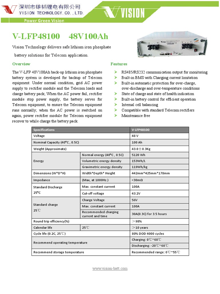 V-LFP48100 48V100Ah: Vision Technology Delivers Safe Lithium Iron ...