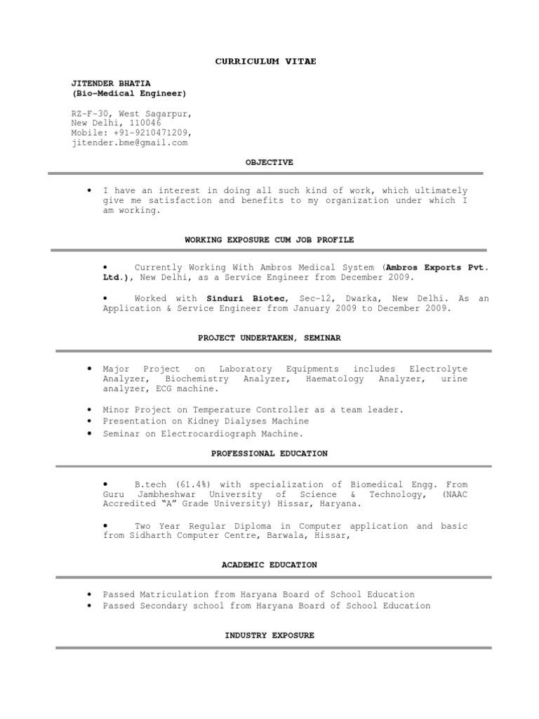 Jitender CV | PDF | Biomedical Engineering | Science And Technology