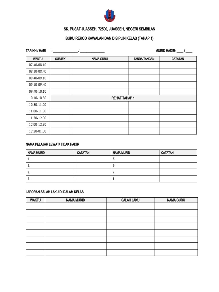 Buku Rekod Kawalan & Disiplin Kelas SKPJ Tahap 1 | PDF