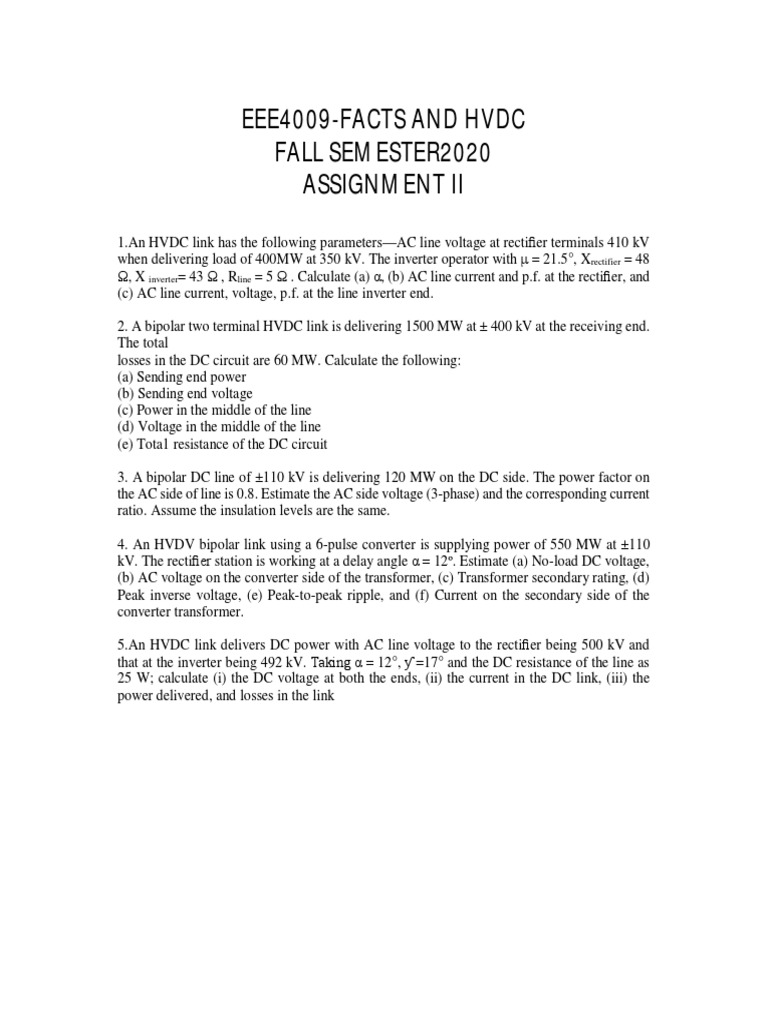 Eee4009-Facts and HVDC Fall Semester2020 Assignment Ii: Rectifier Inverter Line | PDF