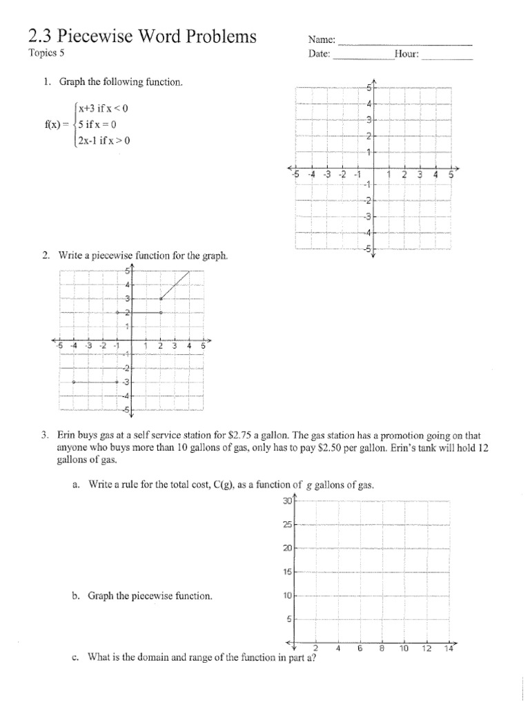 Piecewise Word Problems WS | PDF