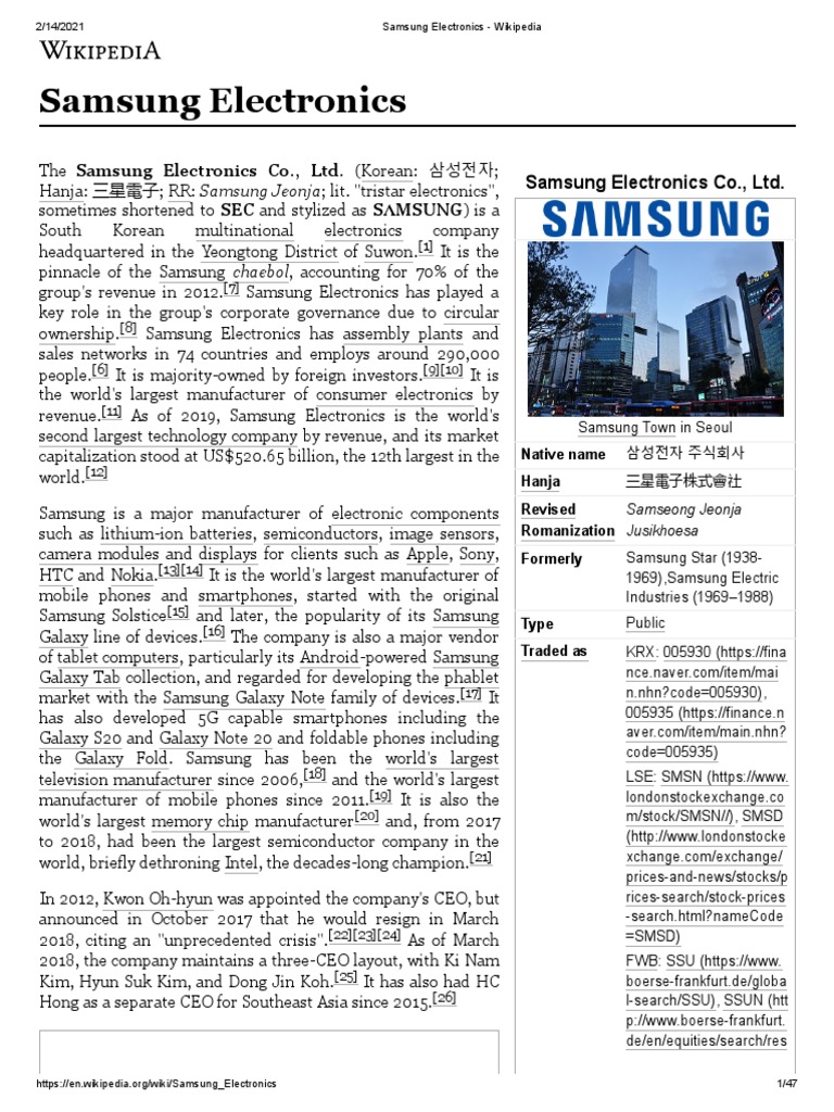 Samsung Electronics - Wikipedia | PDF | Samsung Electronics | Barnes ...
