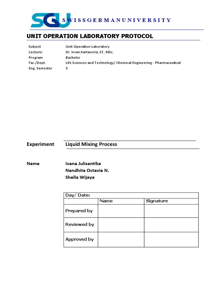 Unit Operation Lab - Experiment 2 Liquid Mixing | PDF | Continuum ...