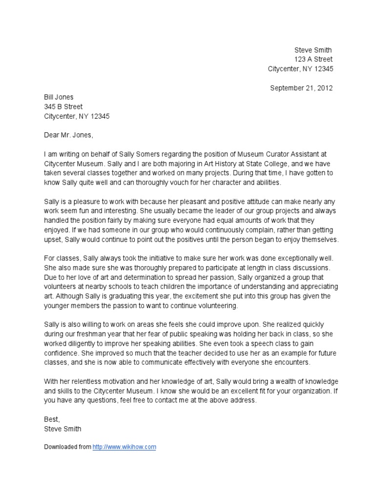 Sally Somers Recommendation for Museum Curator Assistant Position | PDF ...