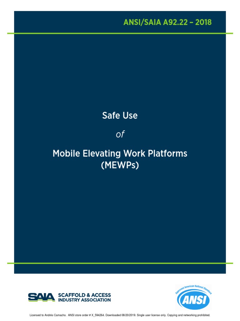Ansi Saia A92!22!2018 Safe Use of Mobile Elevating Work Platforms ...