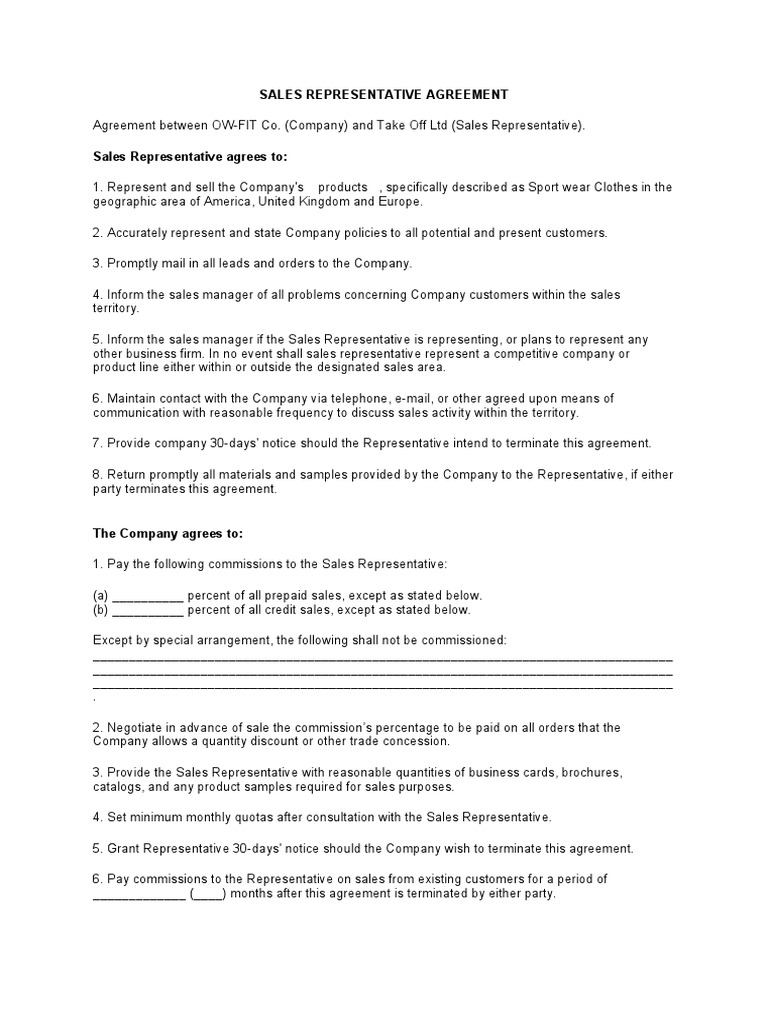 Sales Representative Agreement | PDF | Business | Economies