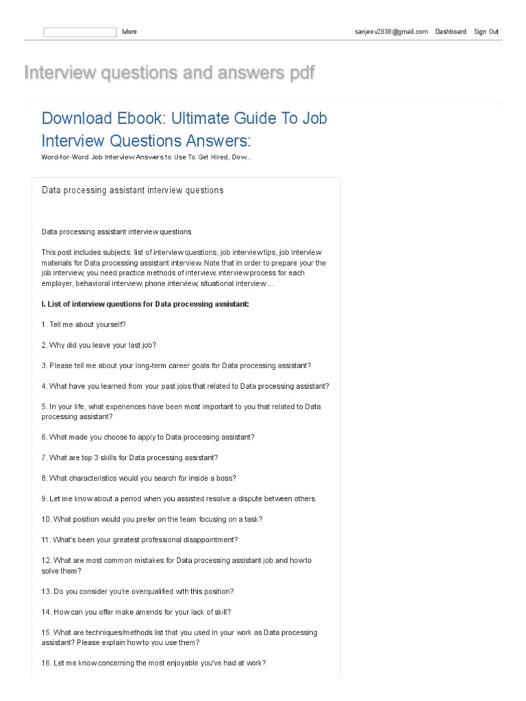 Interview Questions and Answers PDF - Data Processing Assistant ...